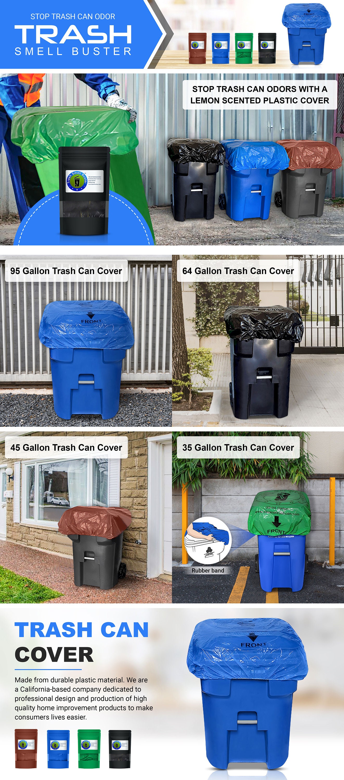 Trash Smell Buster, Trash Can Cover, Odor Eliminating Bag With Elastic ...
