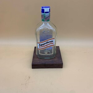 Aguardiente Bottle Lamp - Upcycled Bottle - Recycled Red Oak Base ...