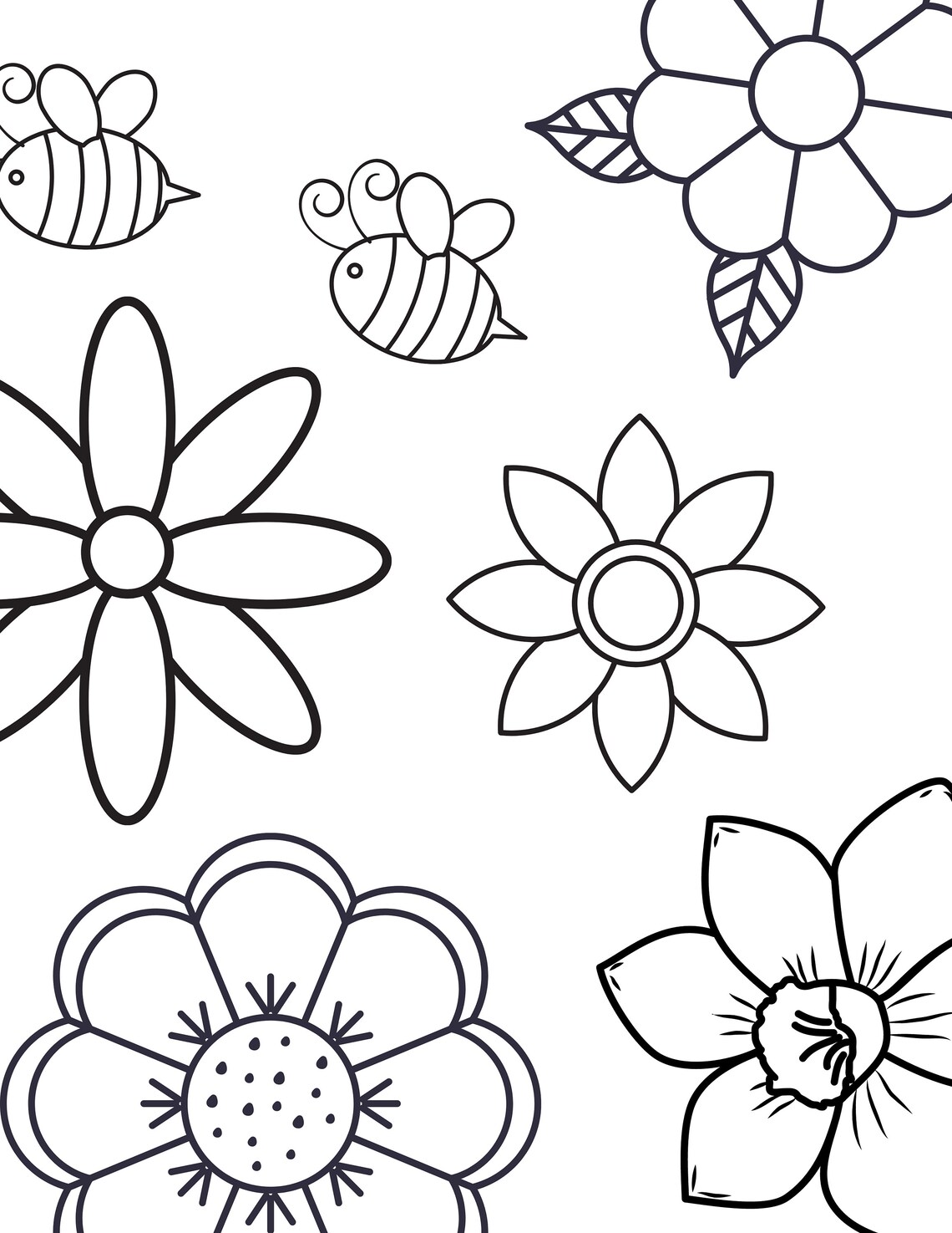 Spring, Flowers, Butterflies, Bees, Summer, Coloring Sheets, Instant ...