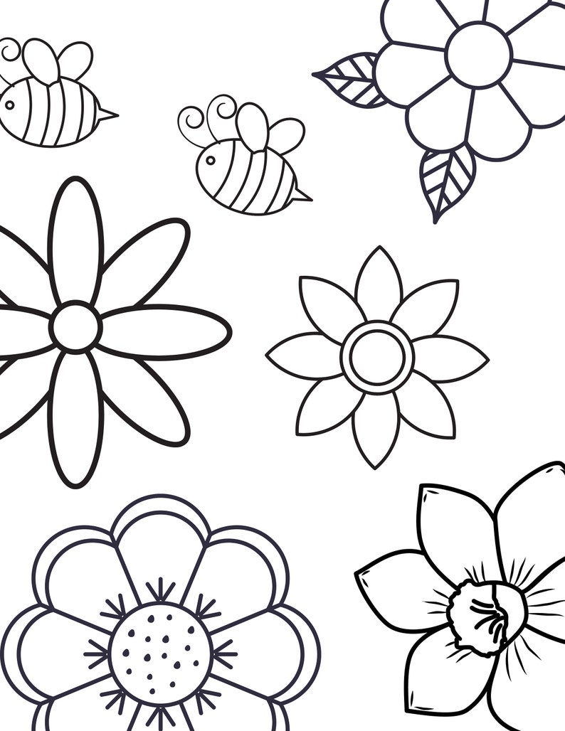 Spring, Flowers, Butterflies, Bees, Summer, Coloring Sheets, Instant ...