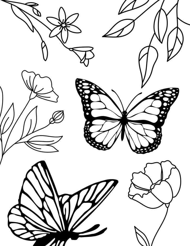 Spring, Flowers, Butterflies, Bees, Summer, Coloring Sheets, Instant ...