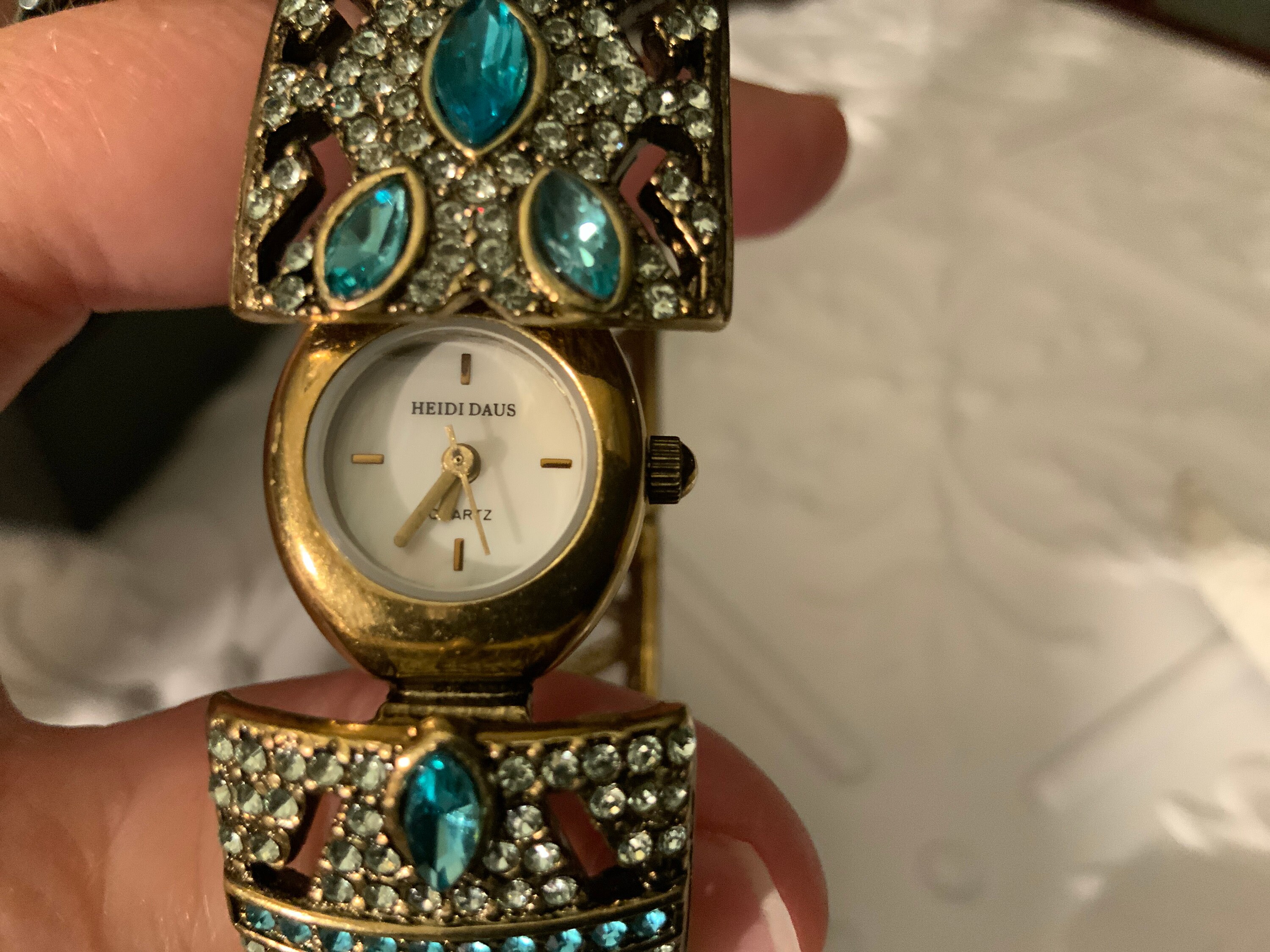 HEIDI DAUS Hidden Watch Vintage Style Blue and Clear Rhinestone, Bronze ...