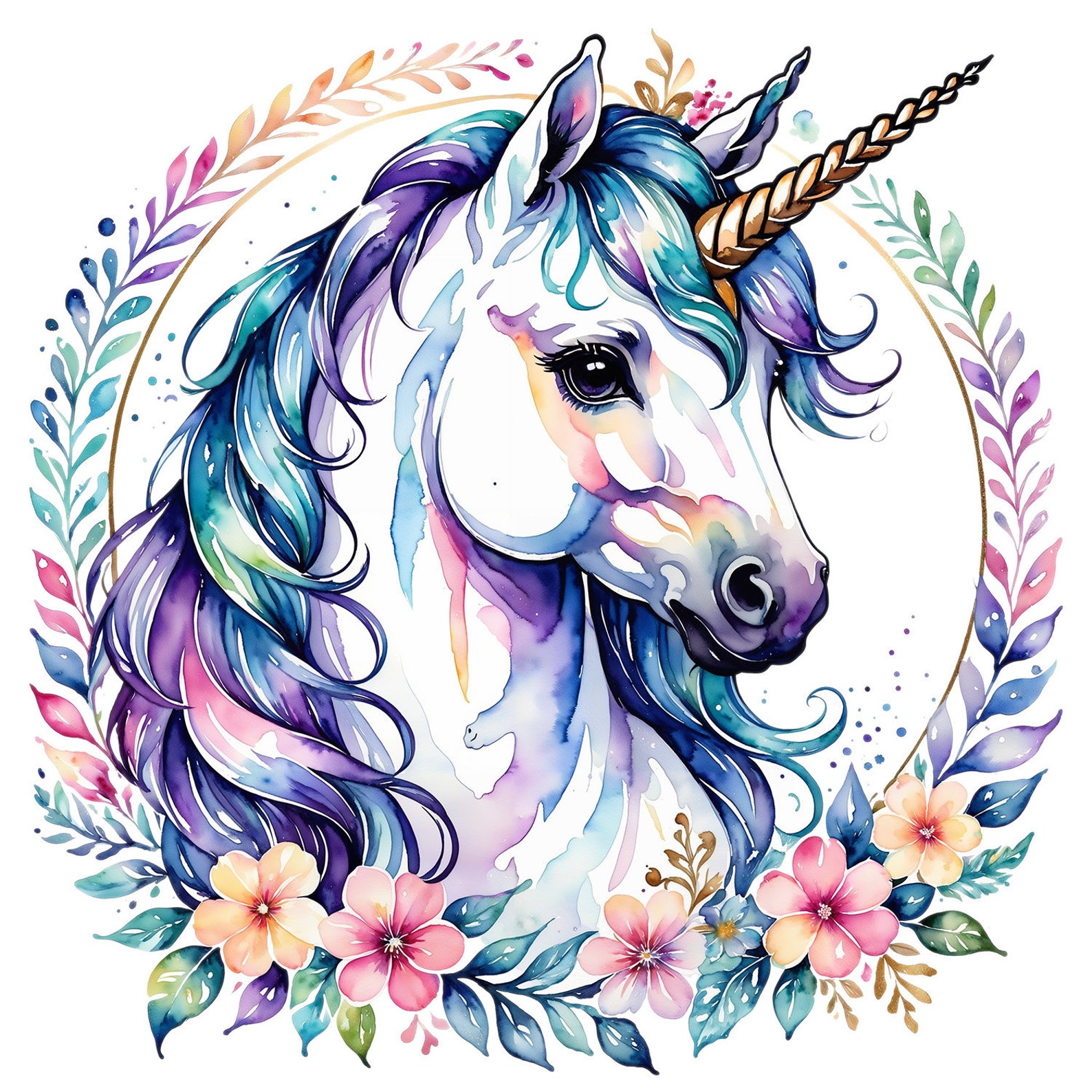 Unicorn Watercolor Clipart-10 High-quality PNG Images Magical - Etsy