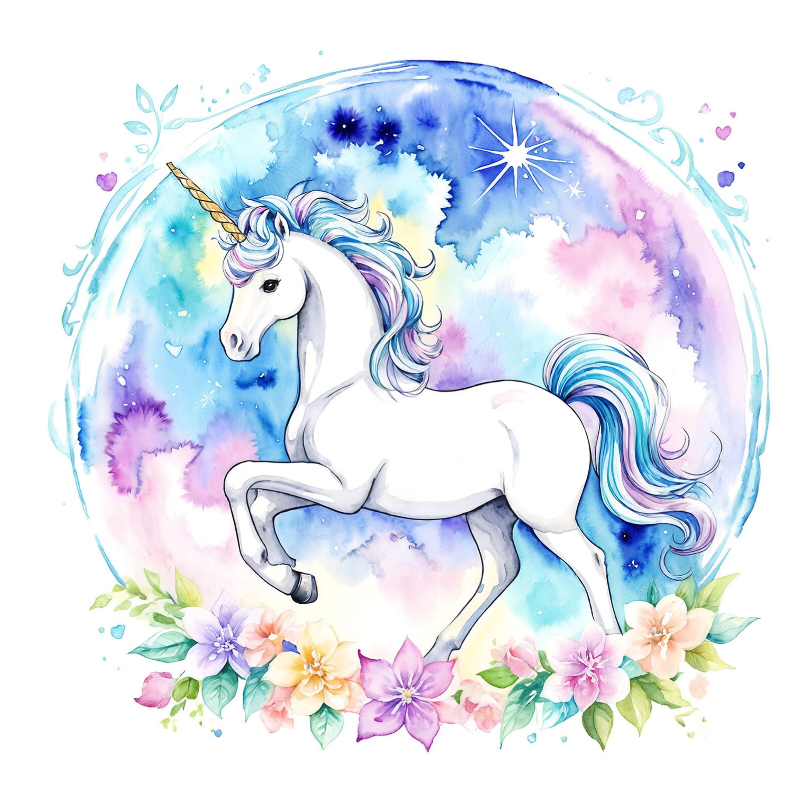 Unicorn Watercolor Clipart-10 High-quality PNG Images Magical - Etsy