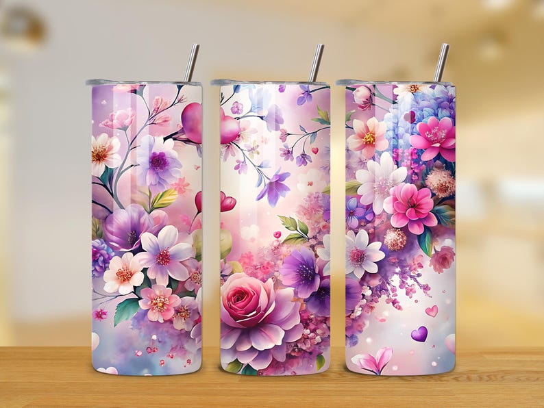 Spring Flower 20oz Tumbler Wrap - Pastel Floral Tumbler PNG Design ...