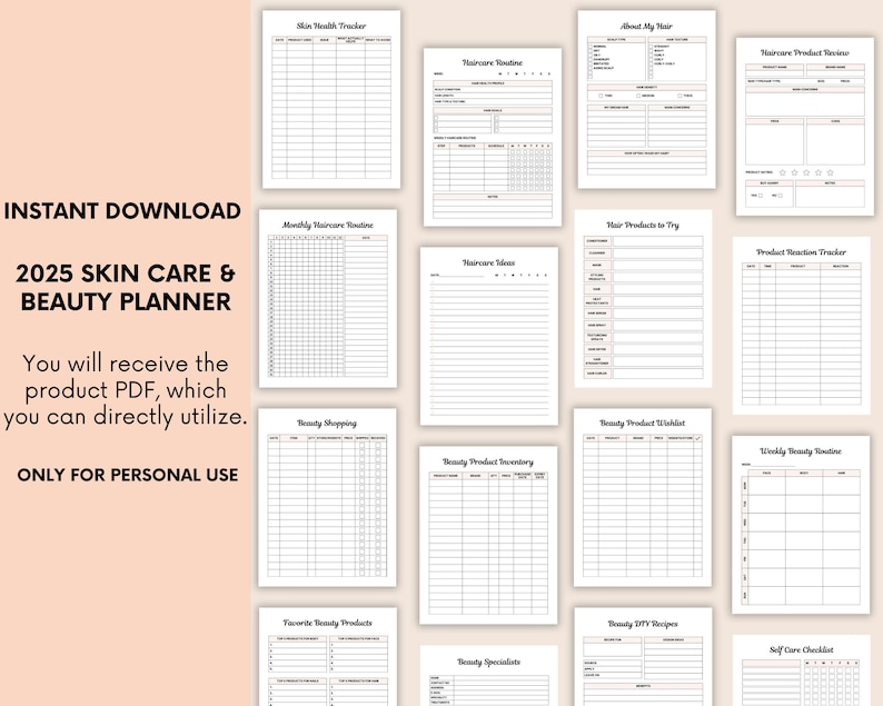 2025 Skin Care & Beauty Planner - Self Care Checklist - Habit Tracker ...