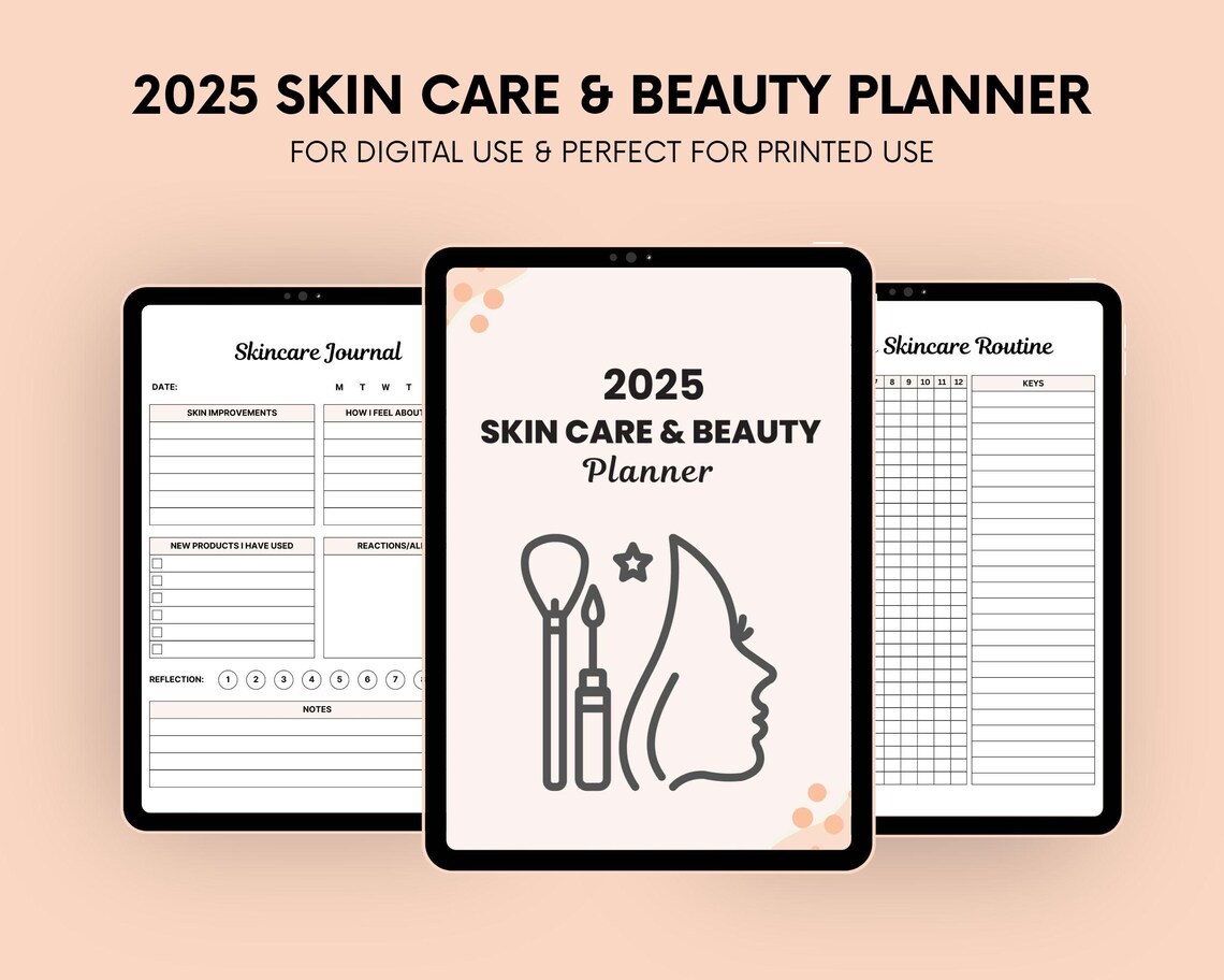 2025 Skin Care & Beauty Planner - Self Care Checklist - Habit Tracker ...