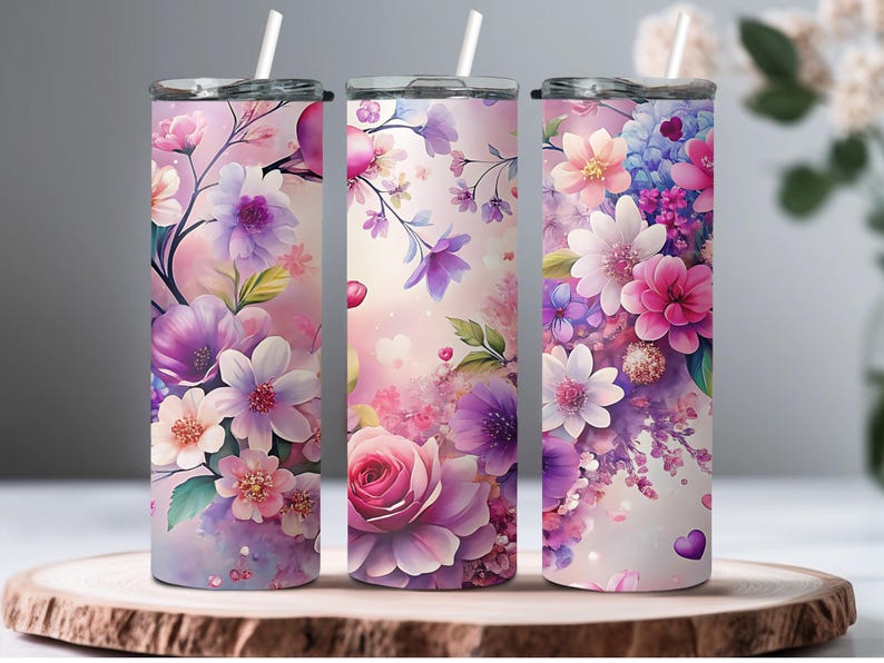 Spring Flower 20oz Tumbler Wrap - Pastel Floral Tumbler PNG Design ...