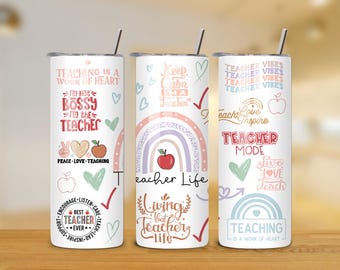 Teacher 20oz Tumbler Wrap - Teacher Life Tumbler PNG Design - Skinny ...
