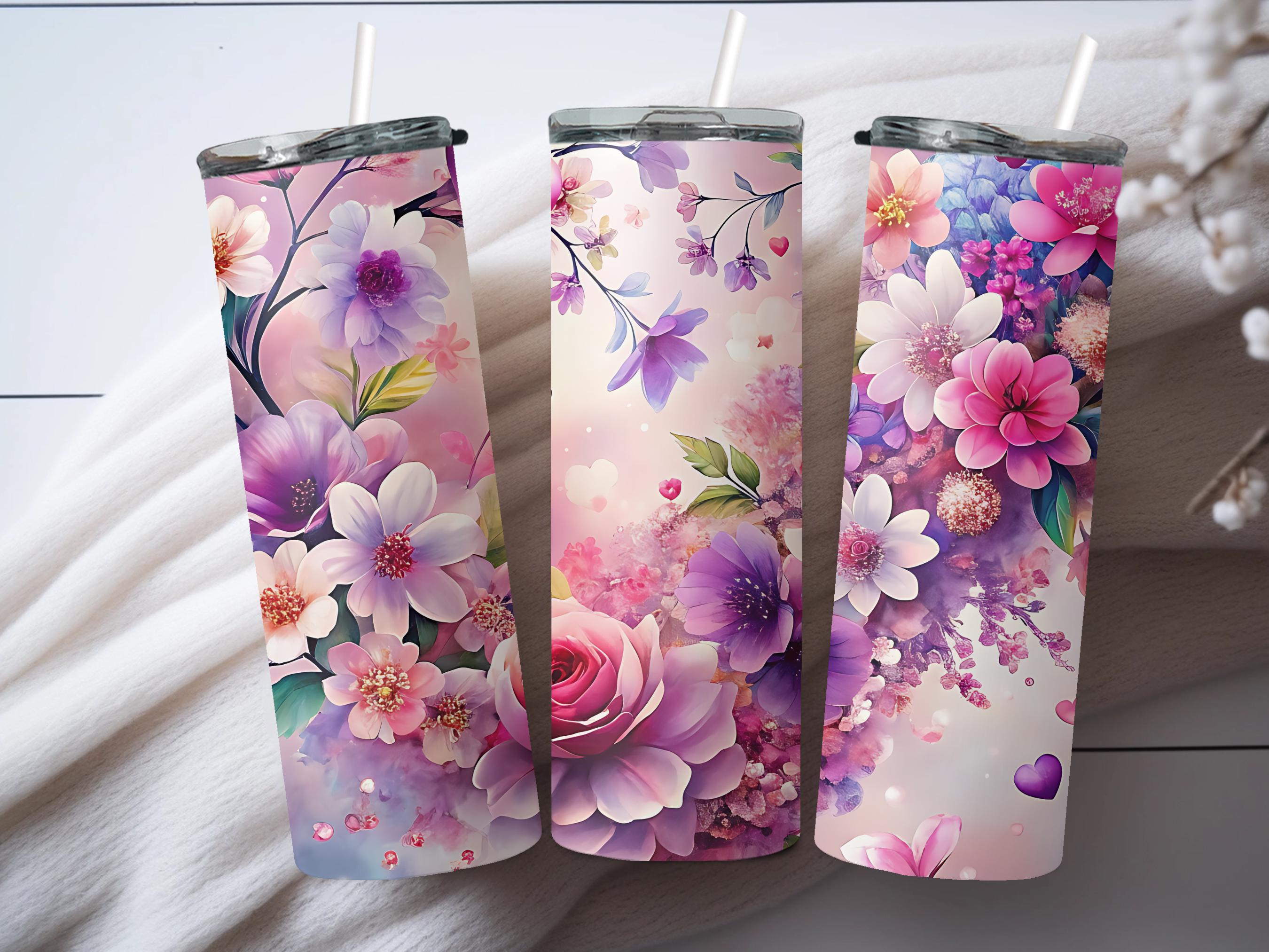 Spring Flower 20oz Tumbler Wrap - Pastel Floral Tumbler PNG Design ...