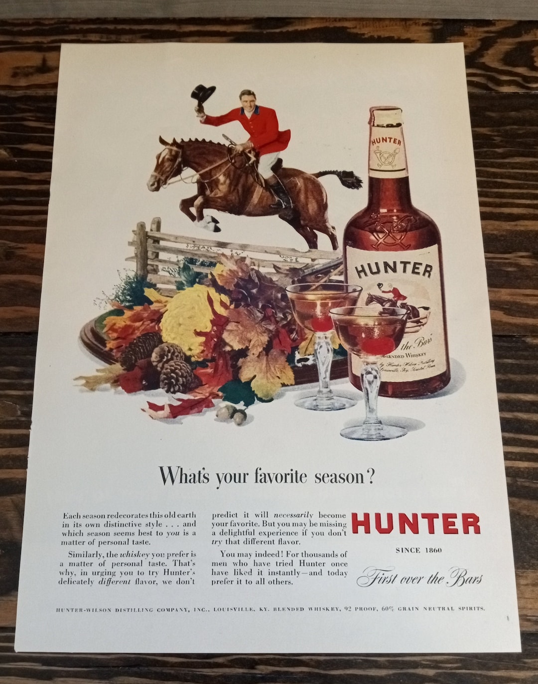 Vintage, a 1948 Original Print, Hunter Whiskey Advertising From Field ...