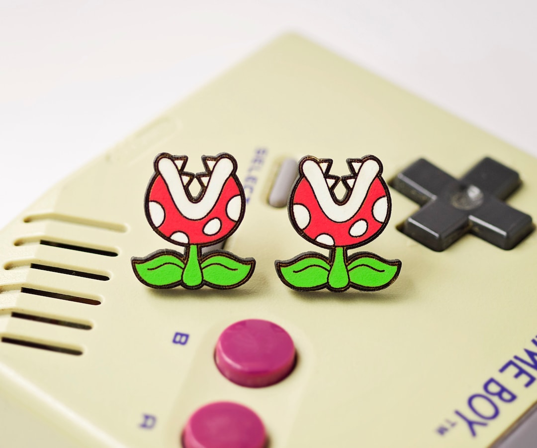 Chomp Flower Earrings | Mario Piranha Flower Studs | Nintendo Earrings ...