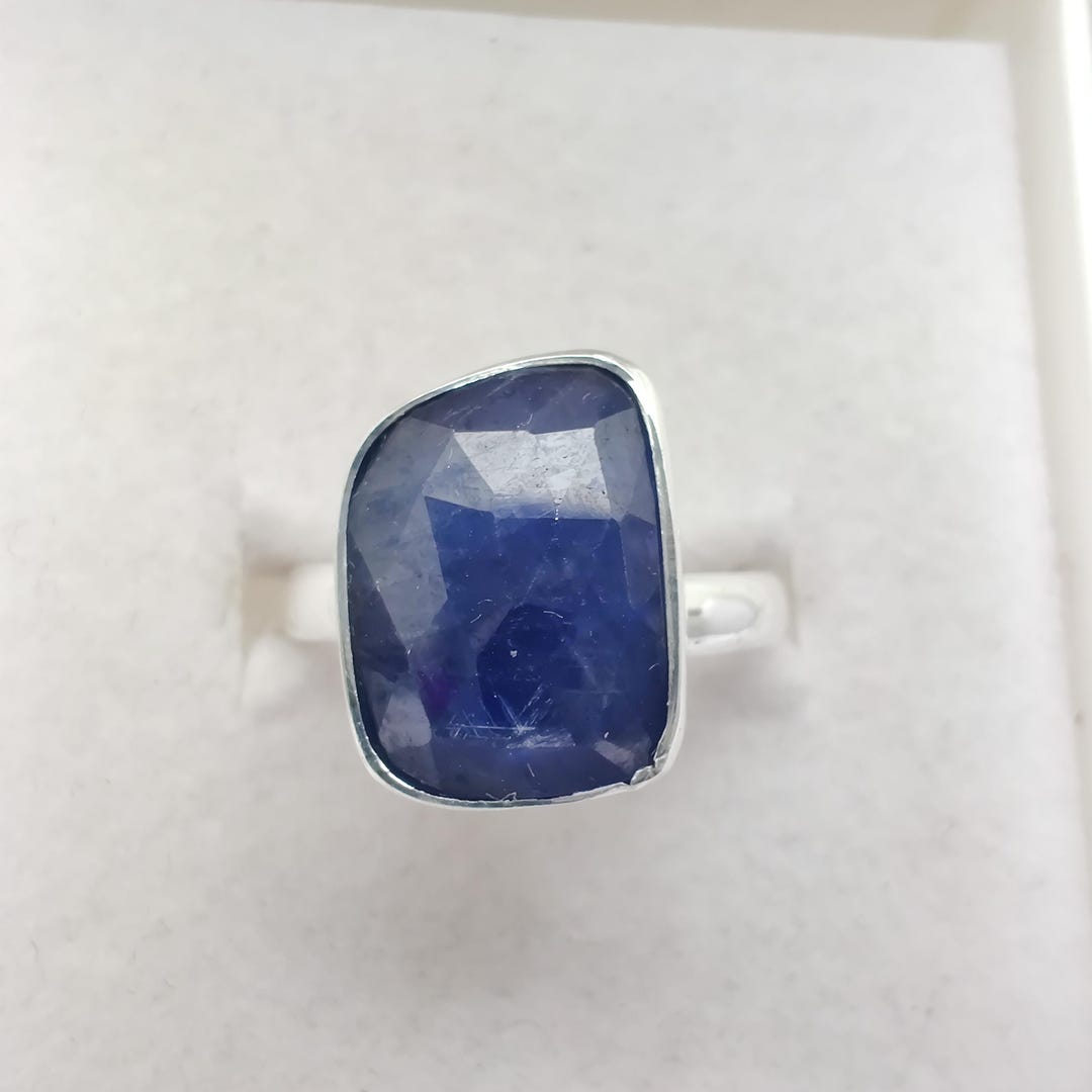 Rose Cut Blue Sapphire Ring, Fancy Shape Gemstone, 925 Sterling Silver ...