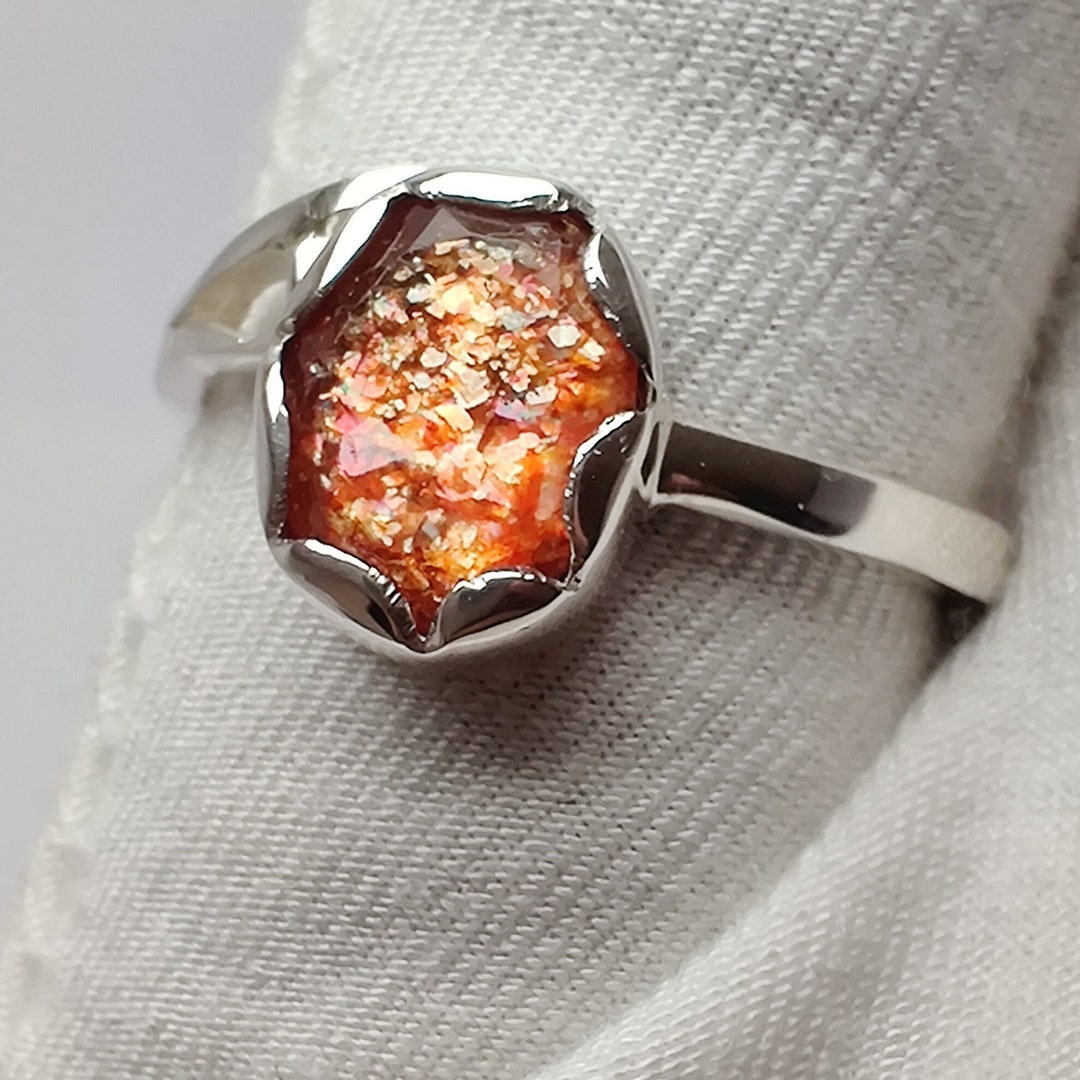 Natural Sunstone Ring, Multi Fire Sunstone Ring, Oval Shape Sunsotne ...