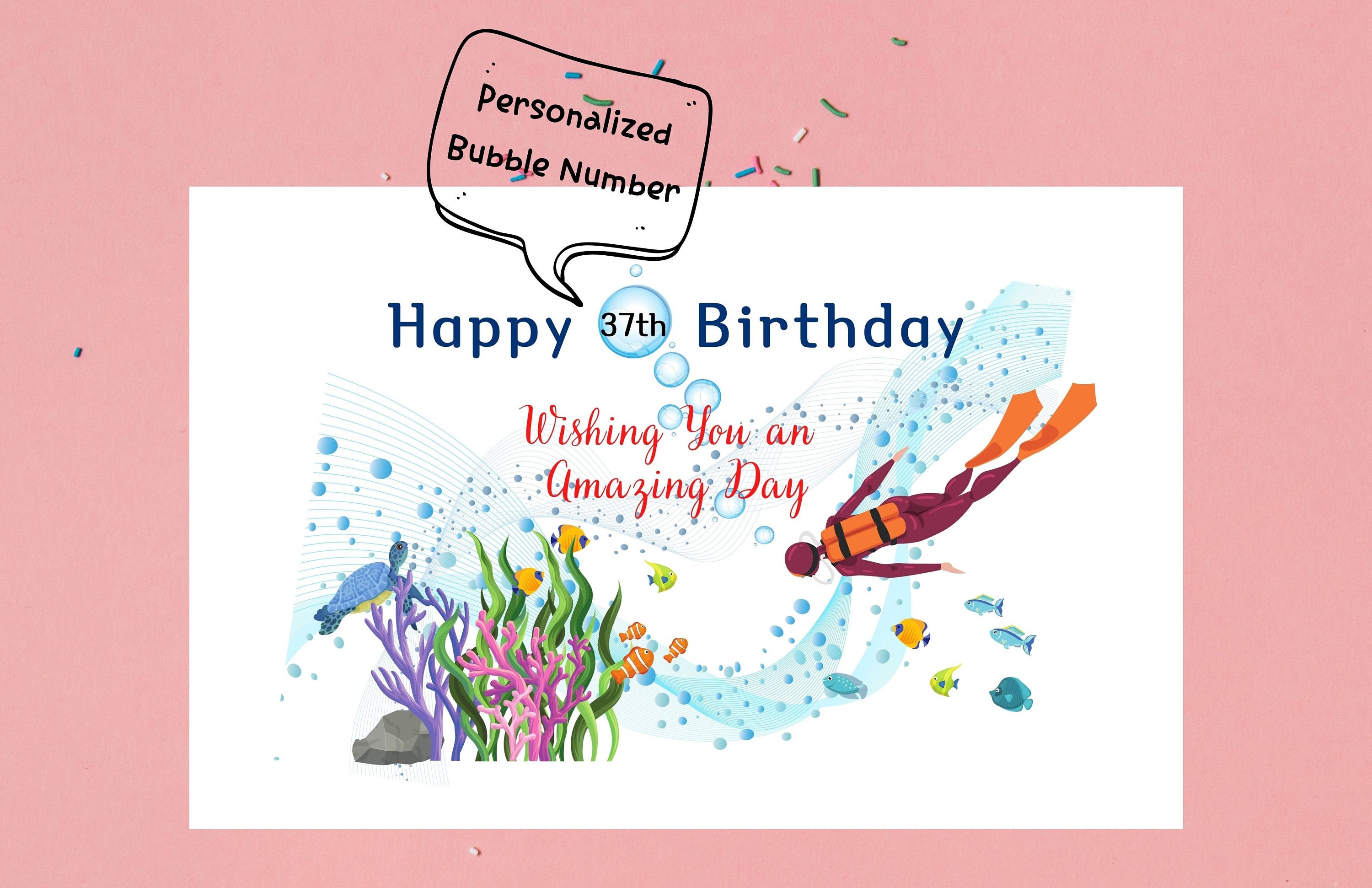 Scuba Diving Birthday Card Under the water design | Etsy