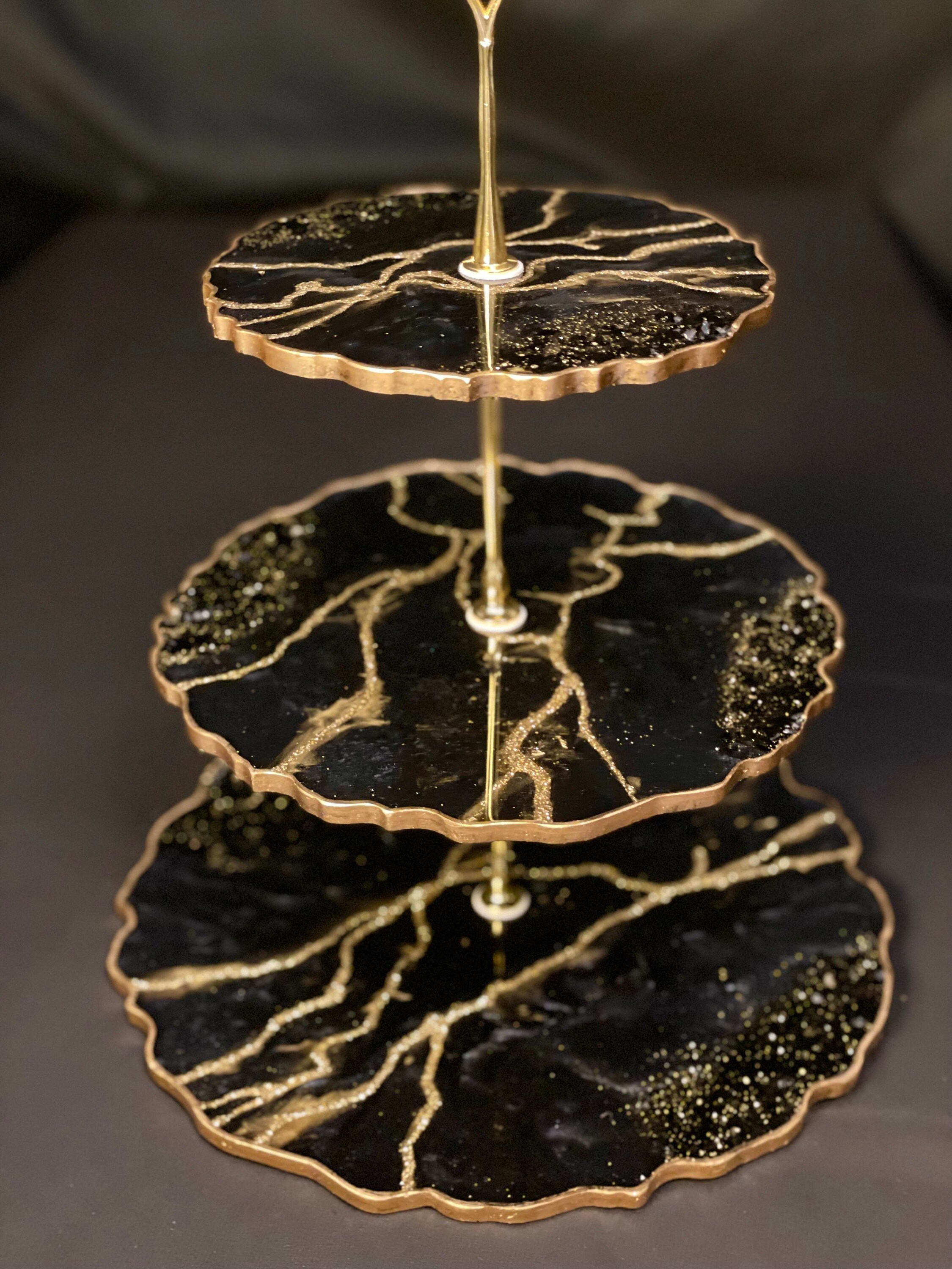Night 3-tier Black and Gold Epoxy Resin Dessert Tray W/ Black - Etsy