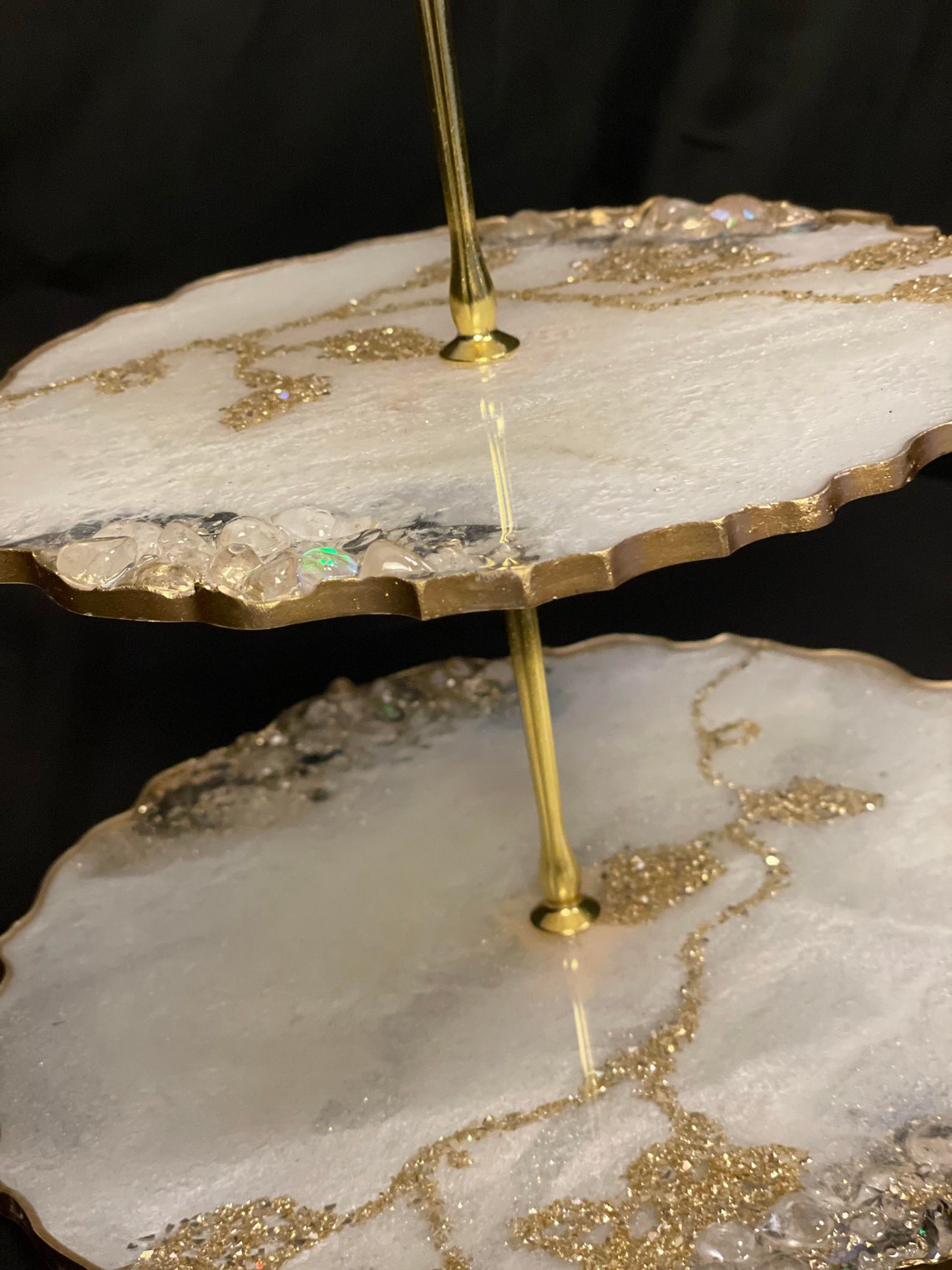 Celestial (3-tier White and Gold Epoxy Resin Dessert Tray W/ Clear ...