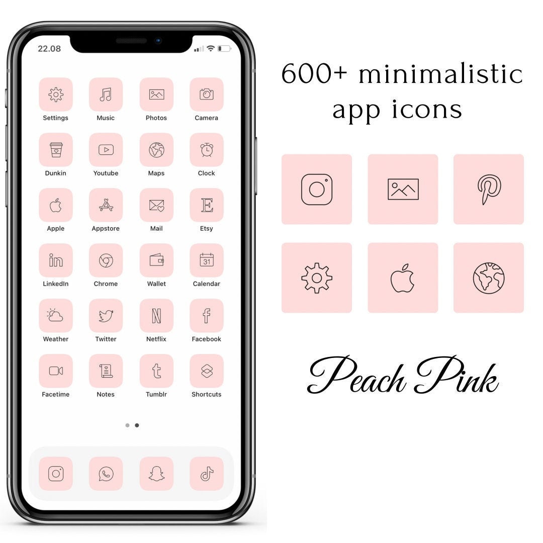 600+ Peach Pink Minimalistic App Icon Pack | IOS 14 | Peach Pink ...
