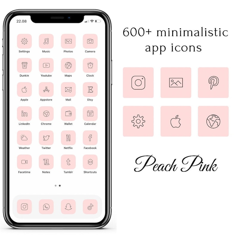 600 Peach Pink Minimalistic App Icon Pack IOS 14 Peach - Etsy