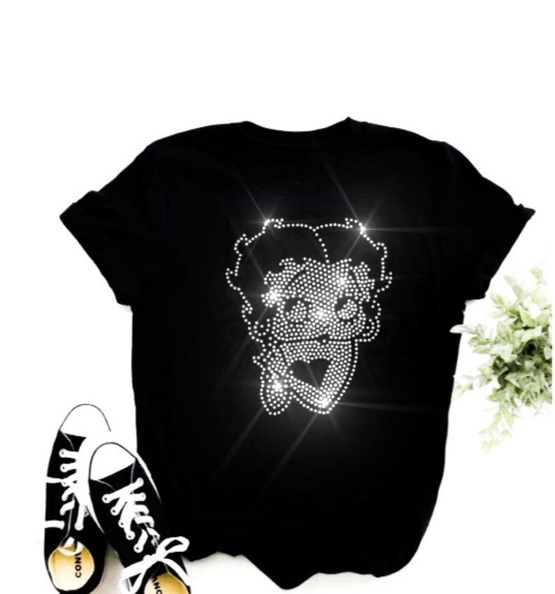 Betty Boop Rhinestone Bling Tee Shirt, Sexy Girl Cartoon Character ...