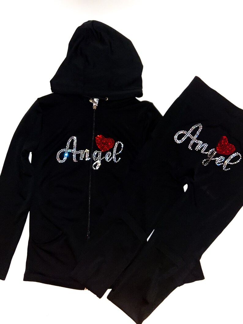 Rhinestone Tracksuit 2 Piece Jogger Set Angel Heart Crystal - Etsy