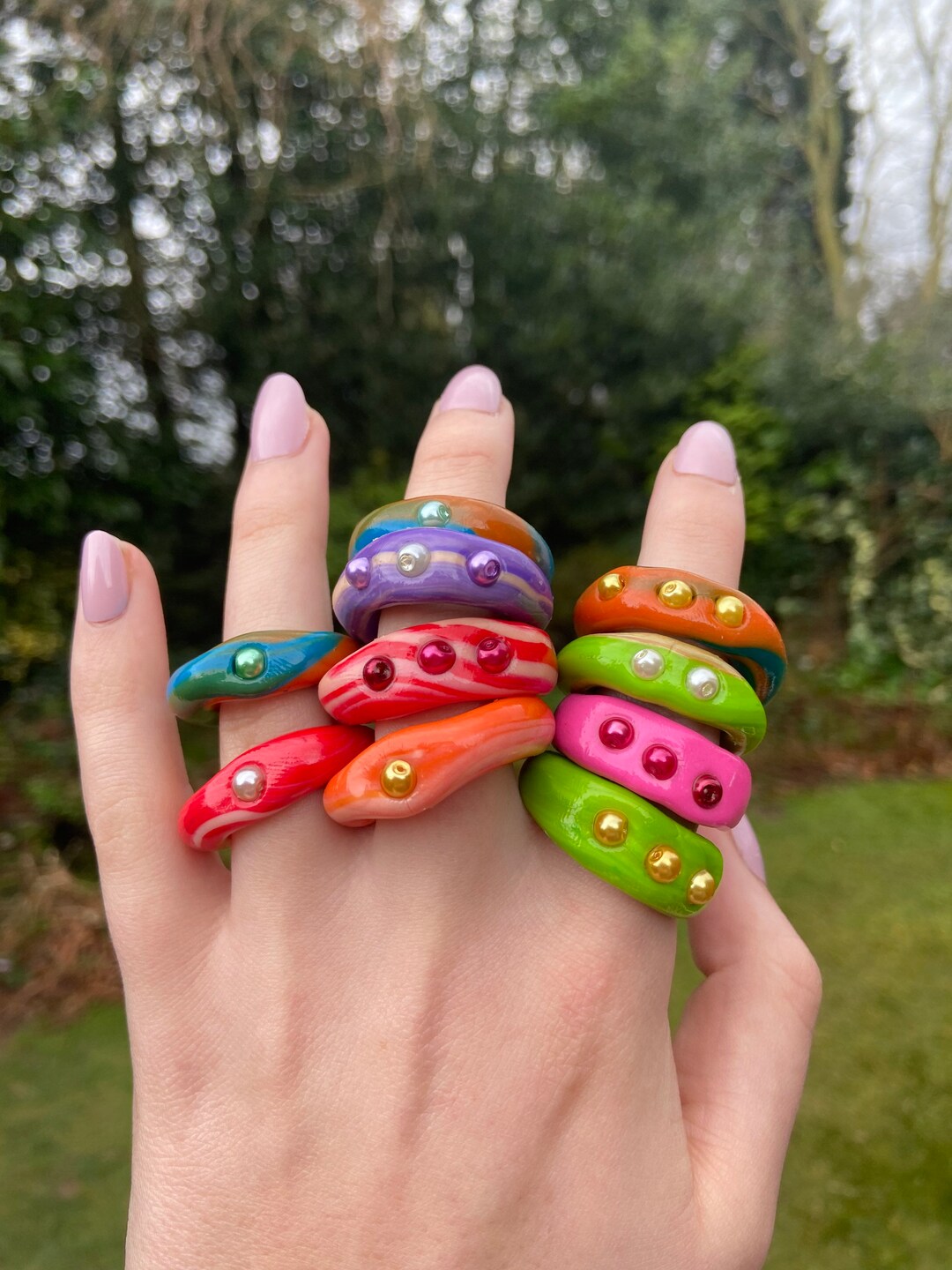 Handmade Beaded Clay Rings, Polymer Clay, Quirky Rings, Funky ...