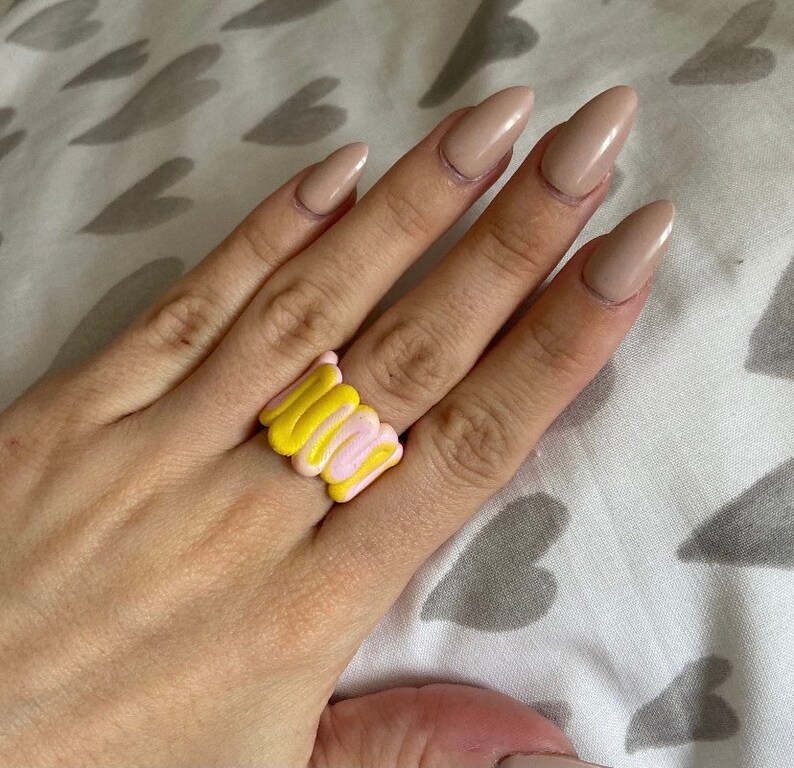 Handmade Polymer Clay Wide Scribble Rings Cute Chic - Etsy