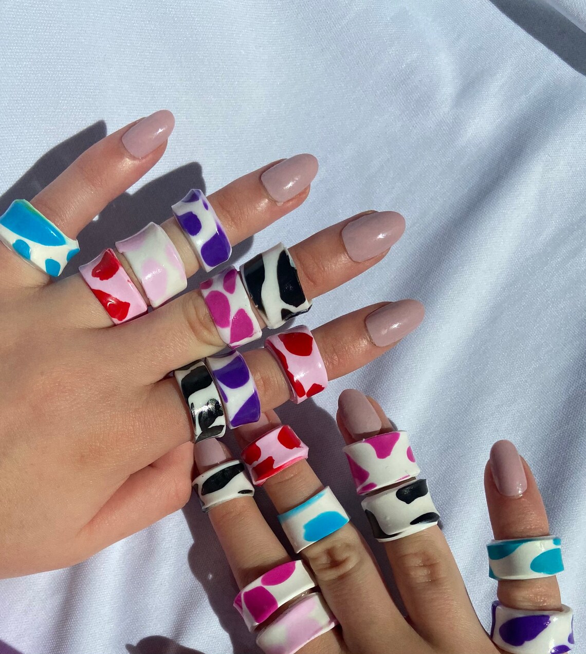 Handmade Polymer Clay Cow Print Band Rings Cool Quirky - Etsy