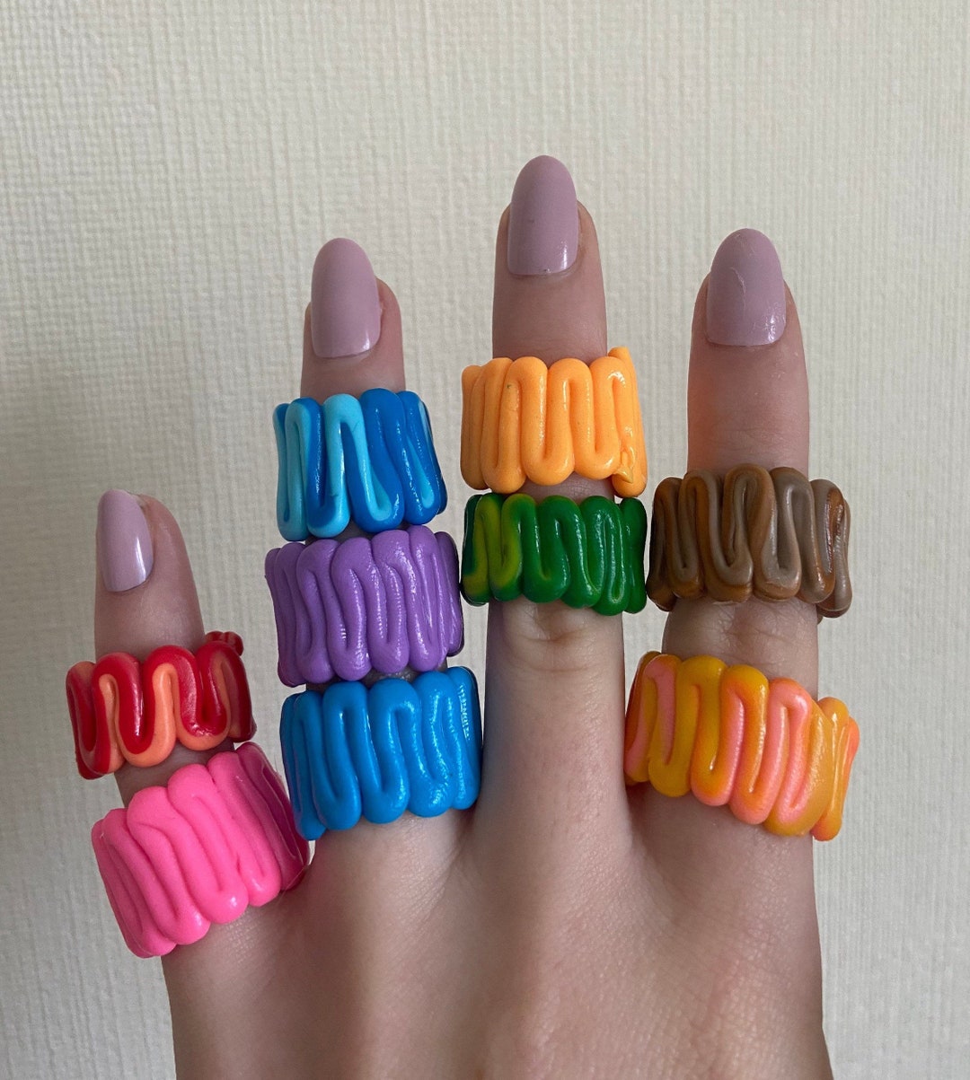 Handmade Polymer Clay Wide Scribble Rings Cute Chic Personalised - Etsy