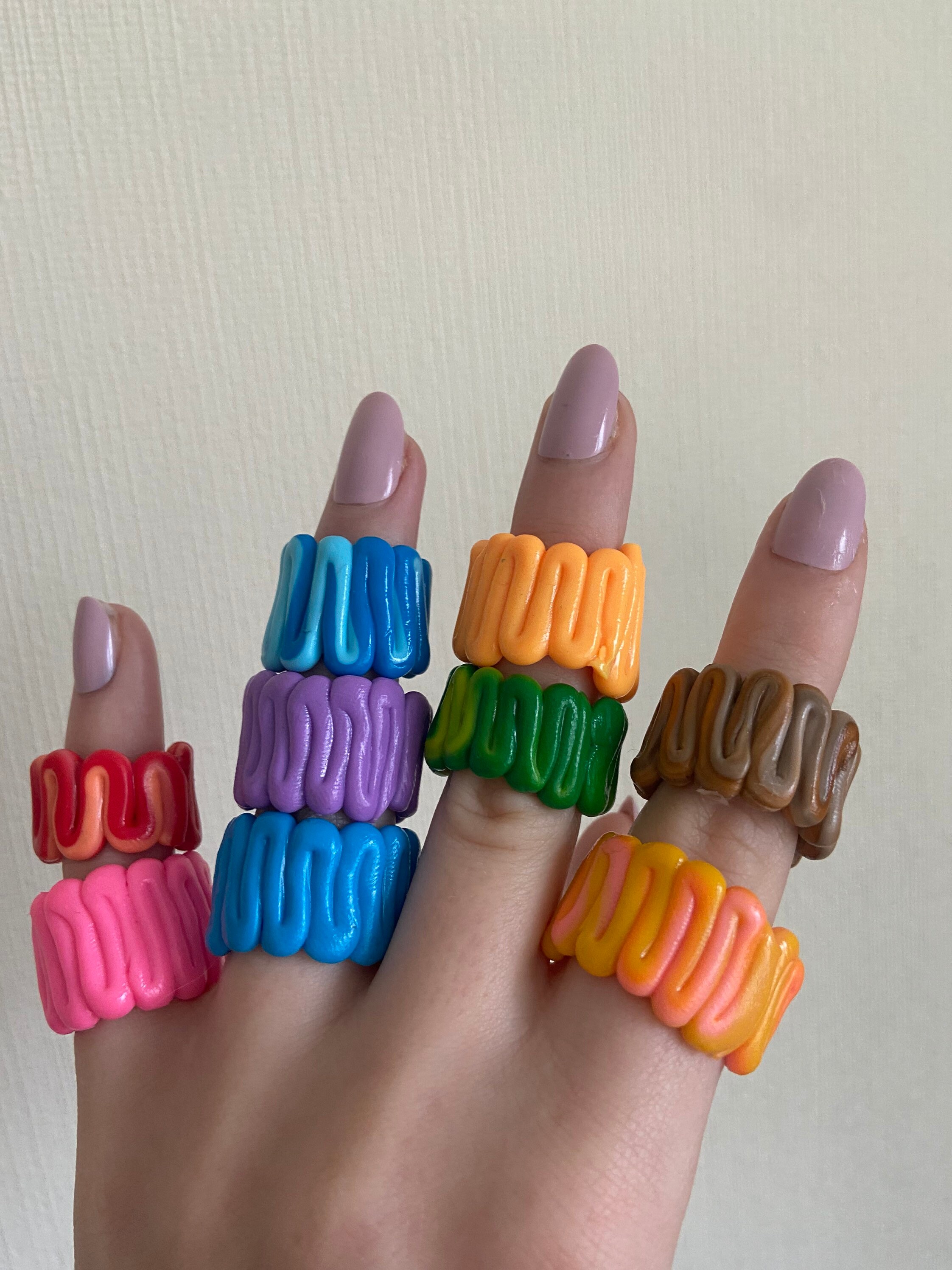 Handmade Polymer Clay Wide Scribble Rings Cute Chic - Etsy