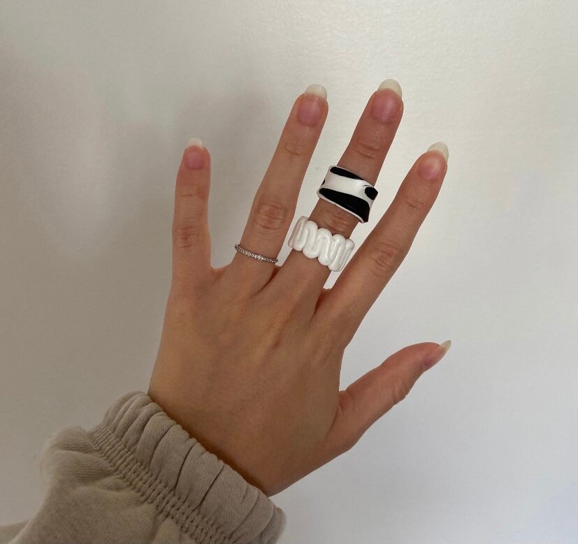 Handmade Polymer Clay Wide Scribble Rings Cute Chic - Etsy