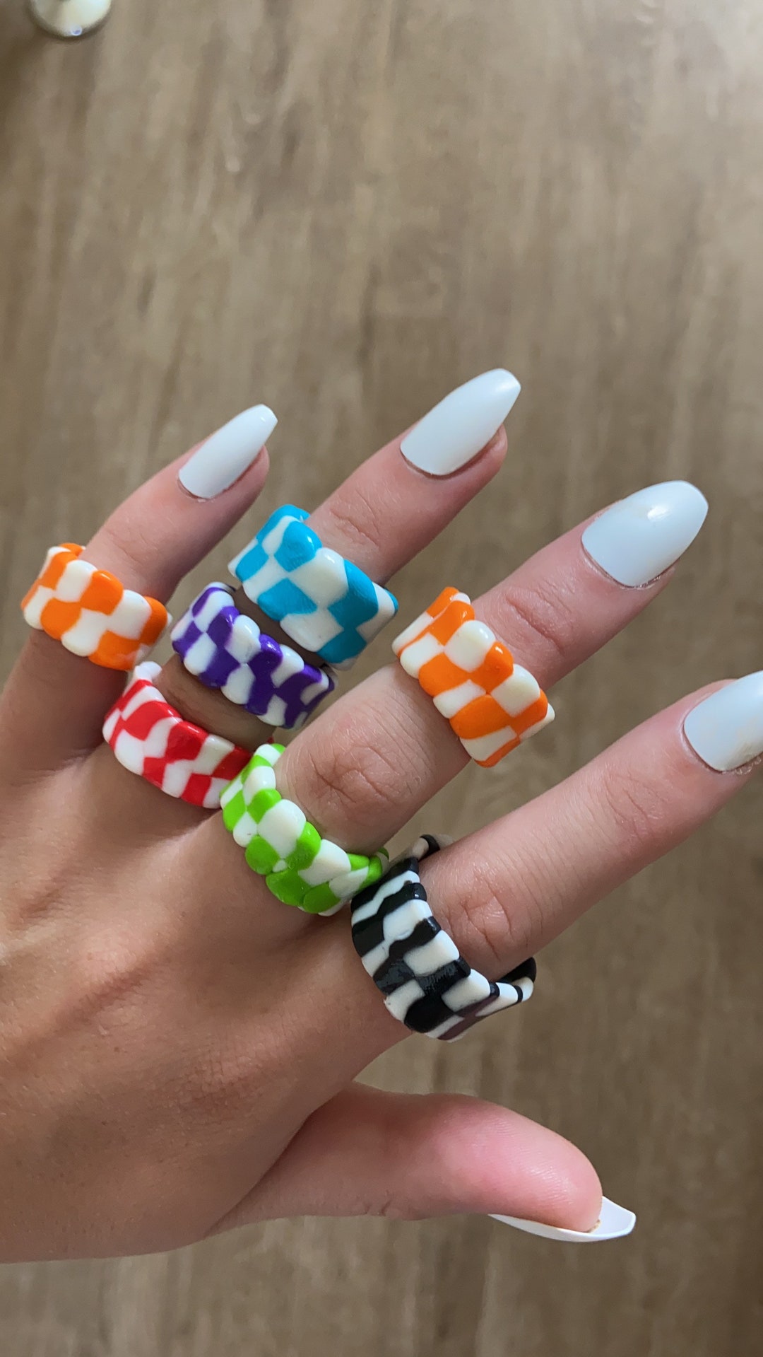 Handmade Clay Checkered Rings, Various Colours, Polymer Clay, Statement ...