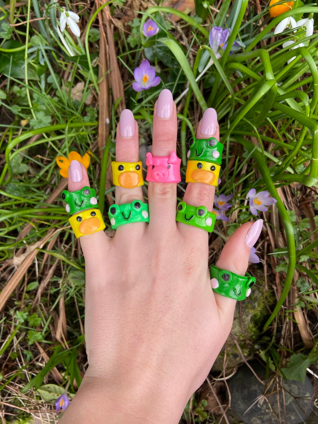 Handmade Animal Rings! Frog, Pig and Duck Polymer Clay Statement Rings ...