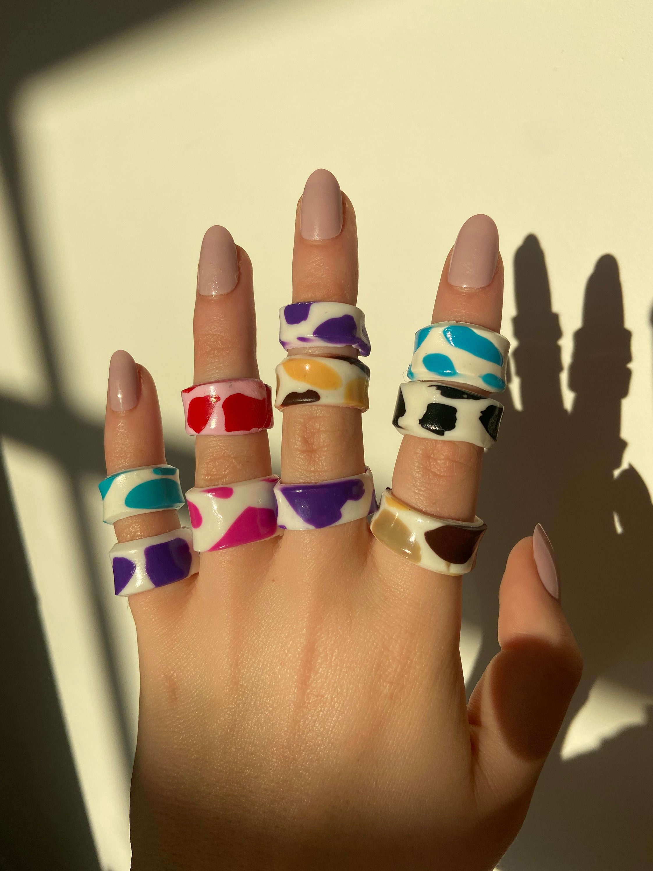 Handmade Polymer Clay Cow Print Band Rings Cool Quirky - Etsy