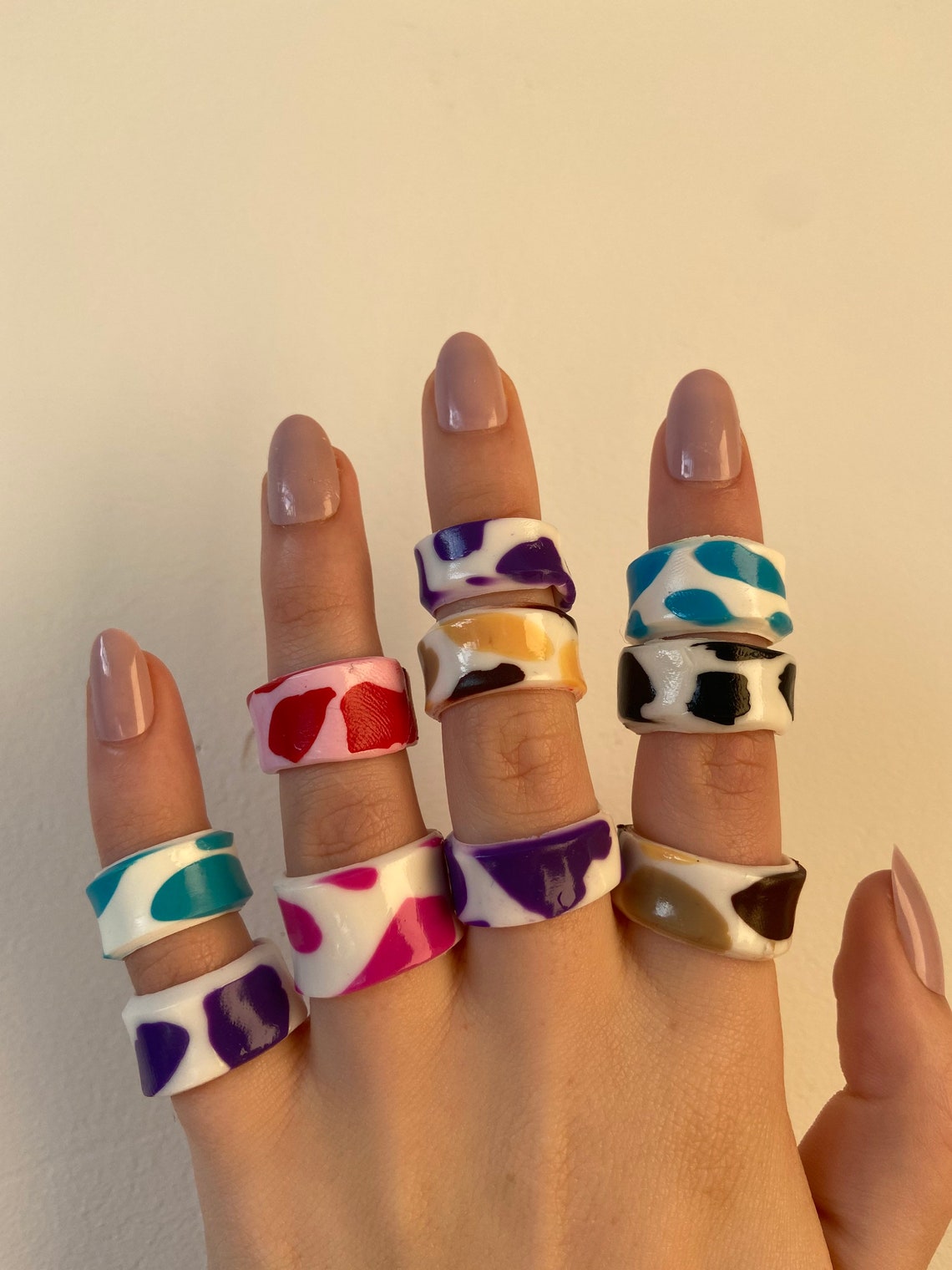 Handmade Polymer Clay Cow Print Band Rings Cool Quirky - Etsy