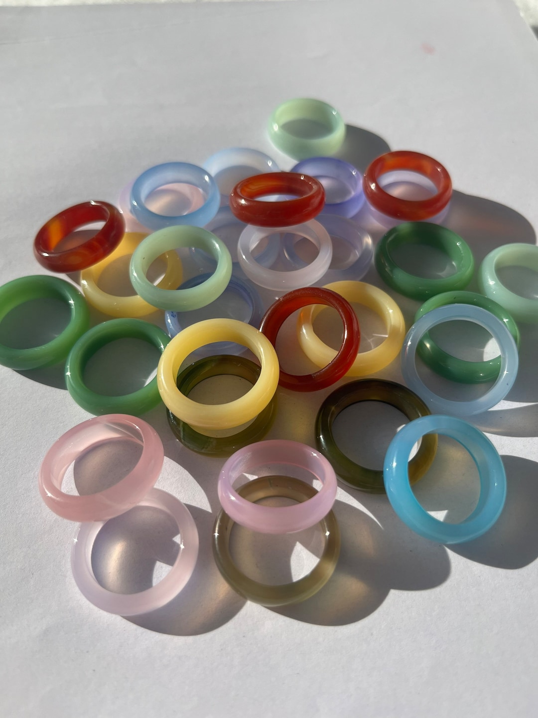 Natural Agate Gemstone Rings, Colourful Unique Solid Band Statement ...