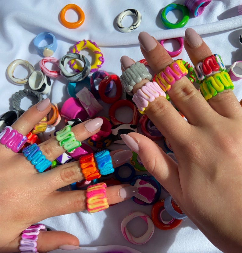 Handmade Polymer Clay Wide Scribble Rings Cute Chic - Etsy