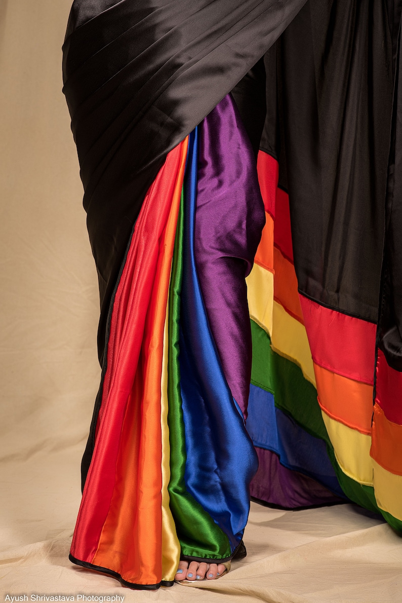 Buy Midnight Rainbow Satin Saree for Women, Satin Saree, Saree for ...