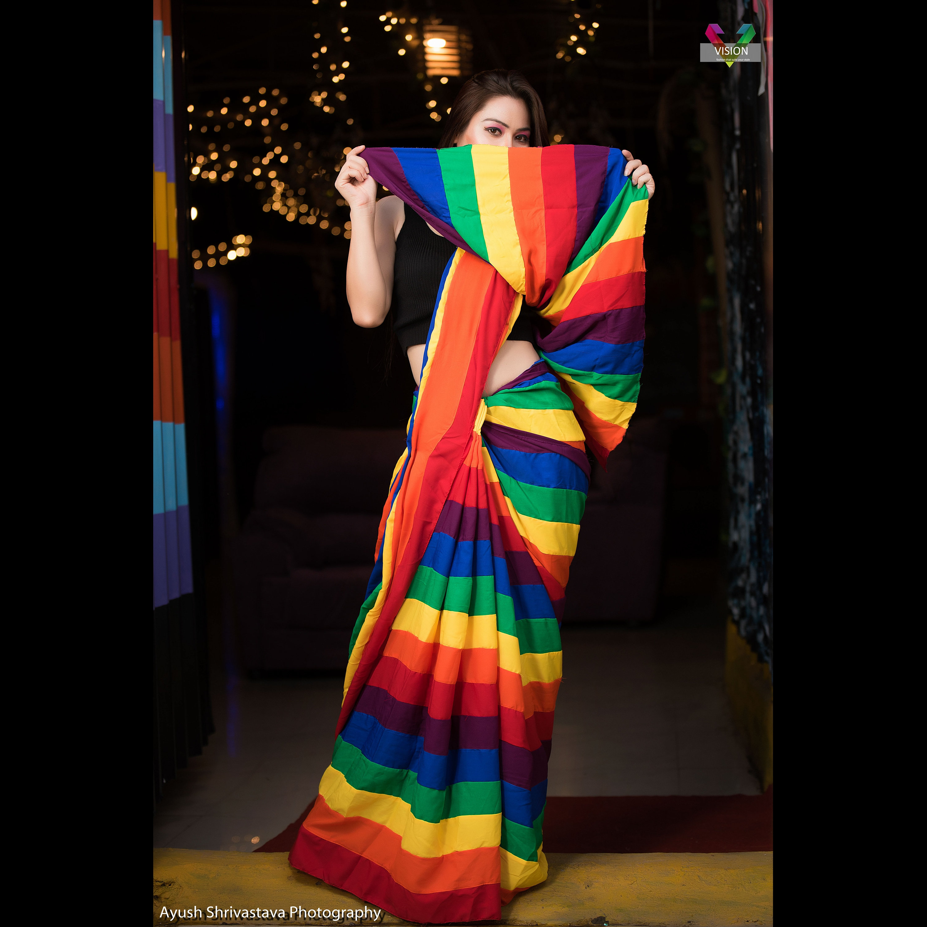 Handmade Rainbow Crepe Saree: Colorful LGBTQ Pride Fashion - Etsy