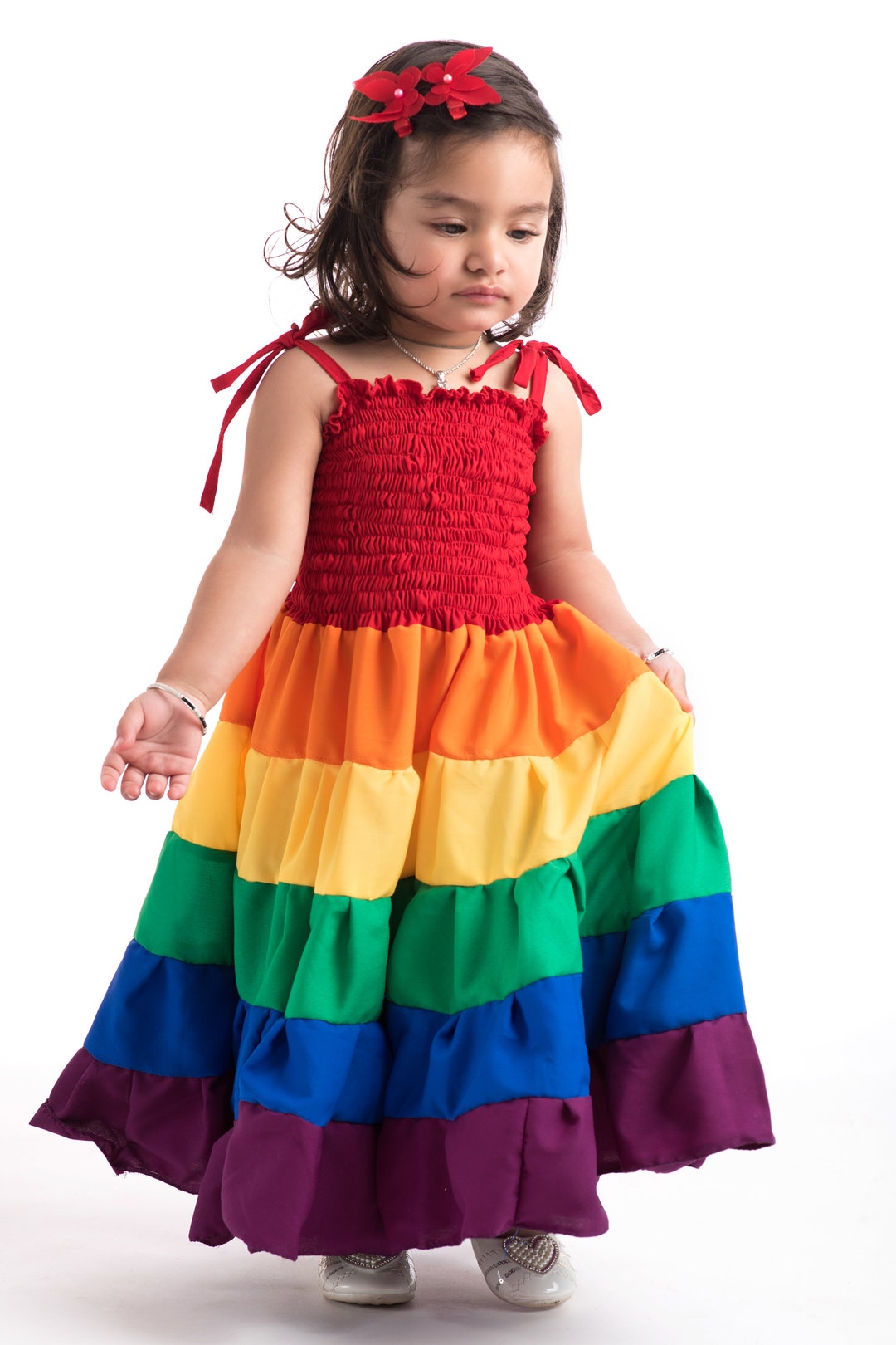 Rainbow Smocked Tiered Dress for Kids Girls - Etsy