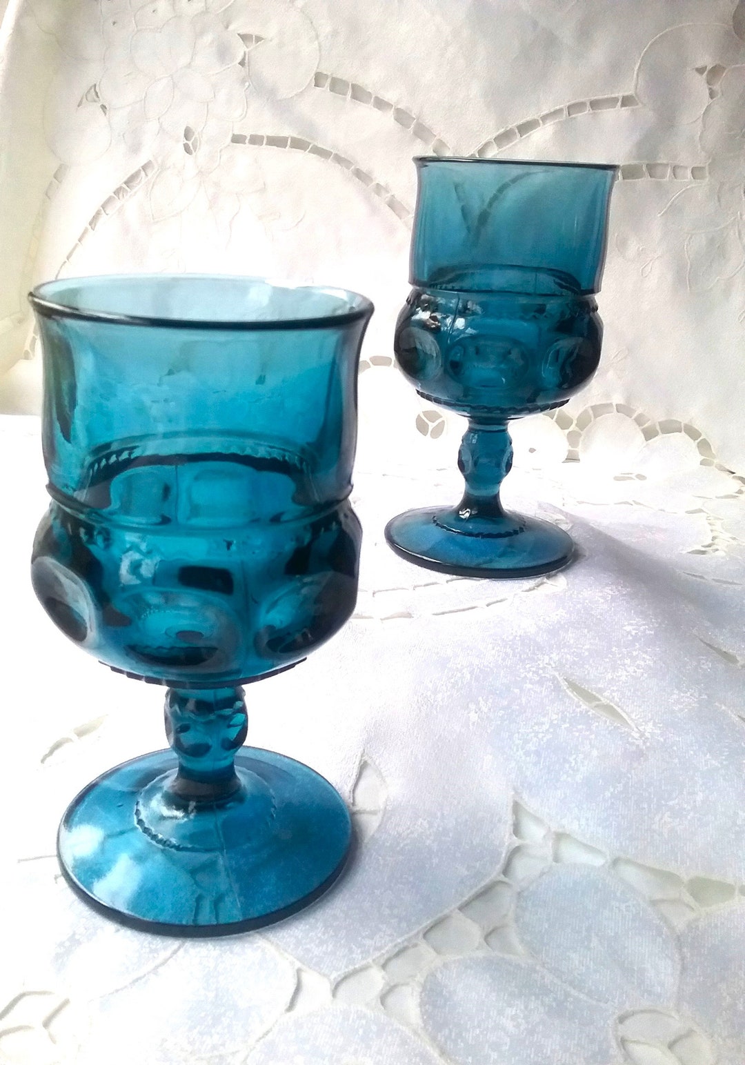 Vintage Kings Crown Blue Thumbprint Goblet, Indiana Glass - Etsy