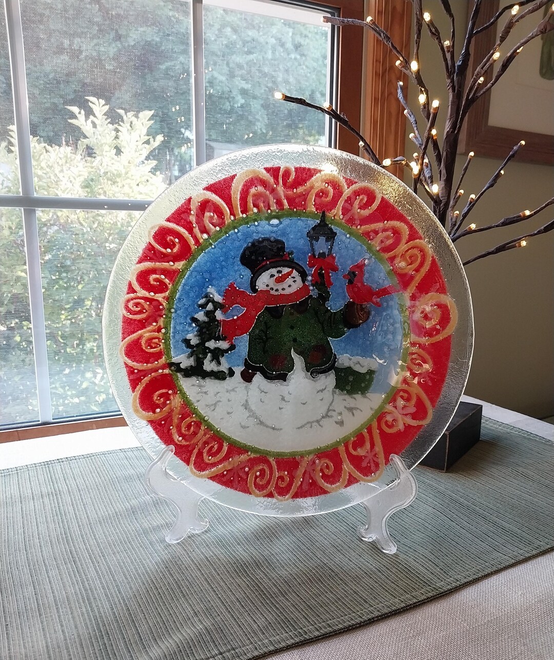 Peggy Karr Snowman With Cardinal Bowl Signed - Etsy