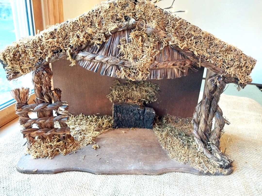Vintage Nativity Wooden Empty Stable, Christmas Creche, Rustic Stable ...