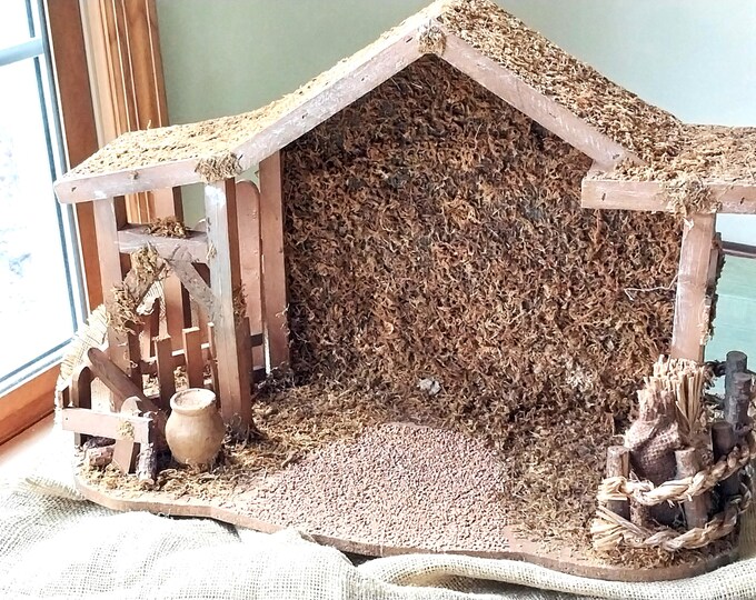 Vintage Nativity Wooden Empty Stable, Christmas Creche, Rustic Stable ...