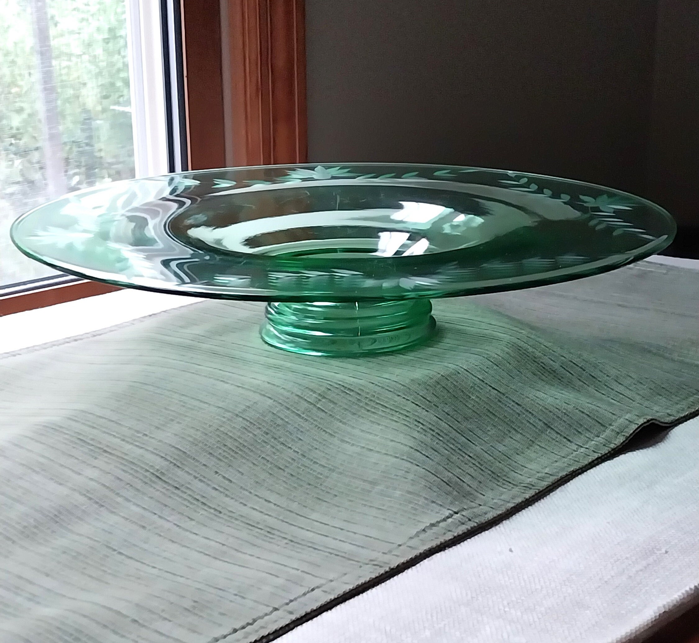 Vintage Green Depression Glass Footed Cake Stand - Etsy