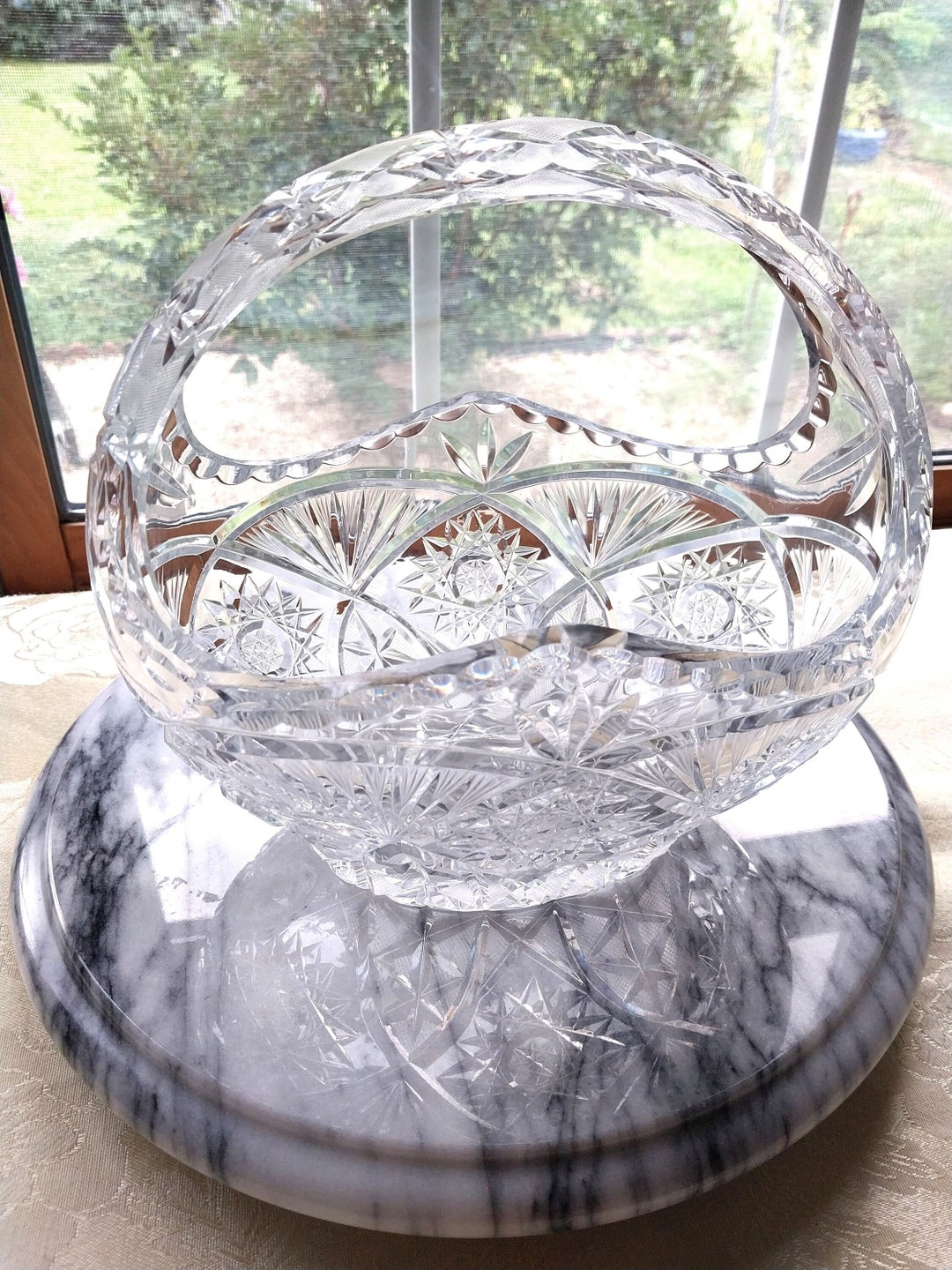 Vintage Cut Crystal Basket Bowl - Etsy