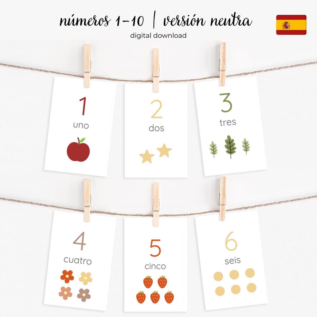 Numbers 1–10 in Spanish for Imprimir | Tarjetas Montessori | Aprender a ...