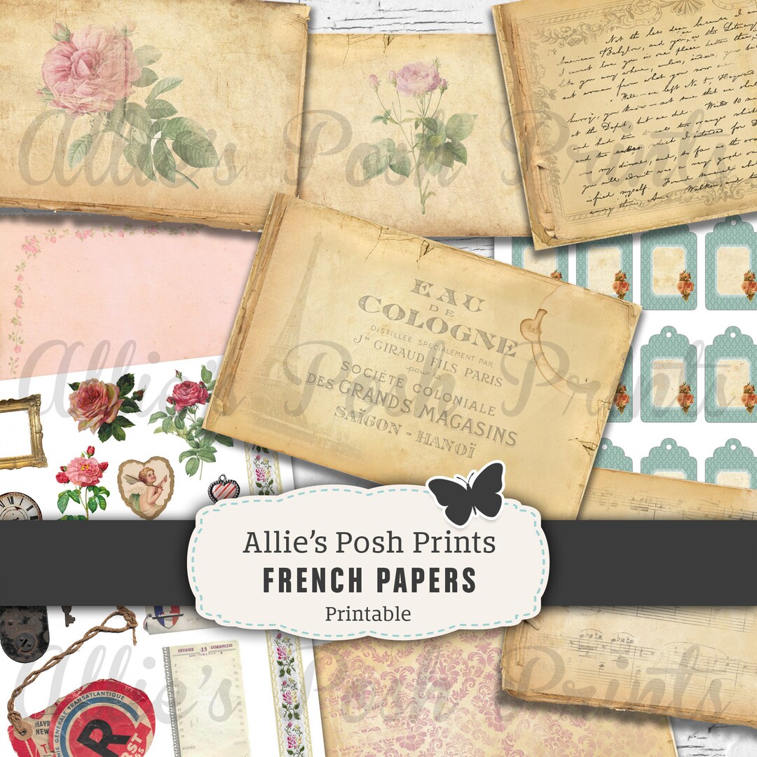 French Papers, Ephemera, Collage Sheets, Printable, Shabby, Digital Kit ...