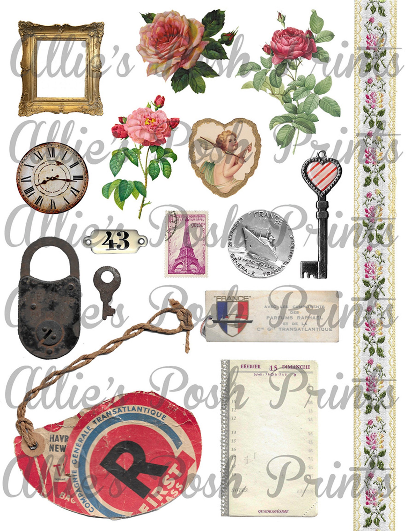 French Papers, Ephemera, Collage Sheets, Printable, Shabby, Digital Kit ...