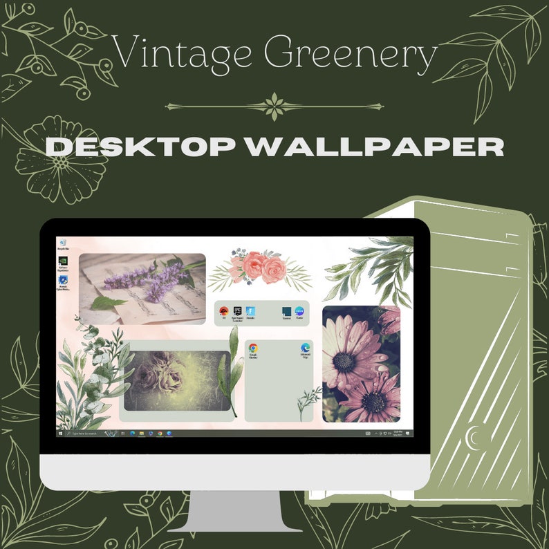 Vintage Greenary Desktop Wallpaper - Etsy